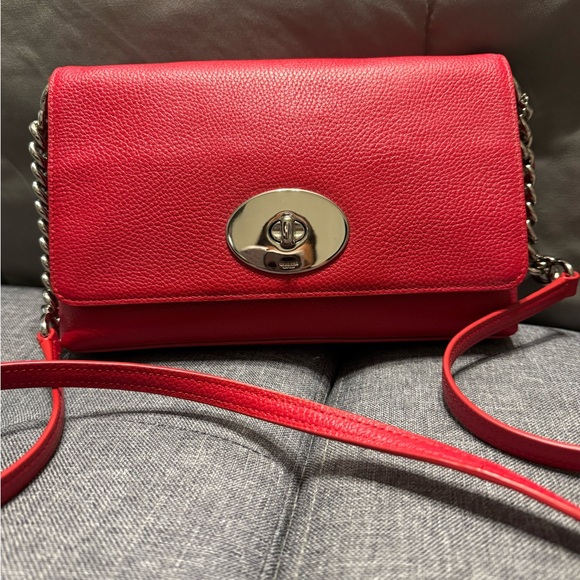 Coach | Bags | Coach Red Crossbody Bag With Chain Detail | Poshmark